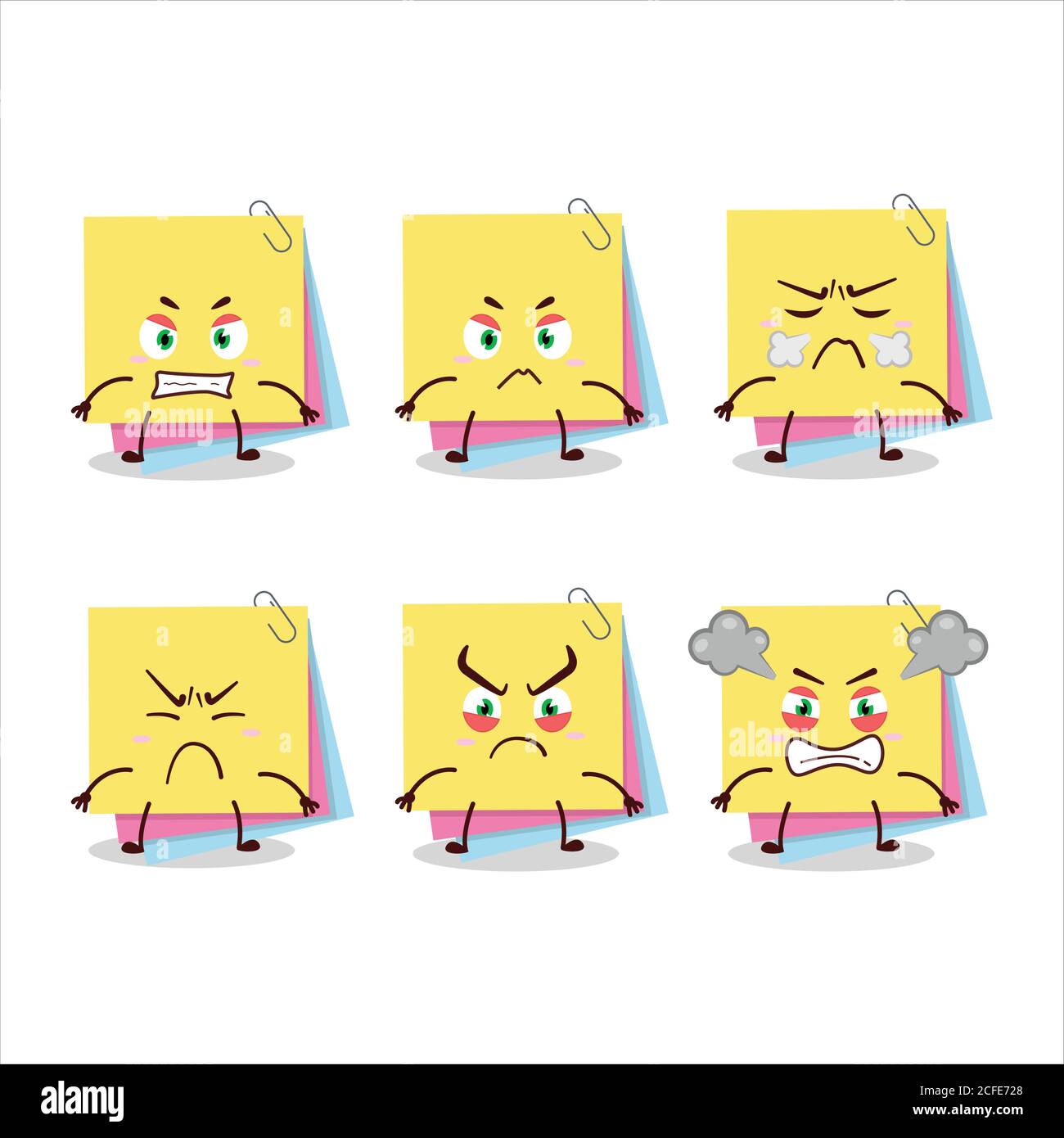 Sticky notes paper cartoon character with various angry expressions ...
