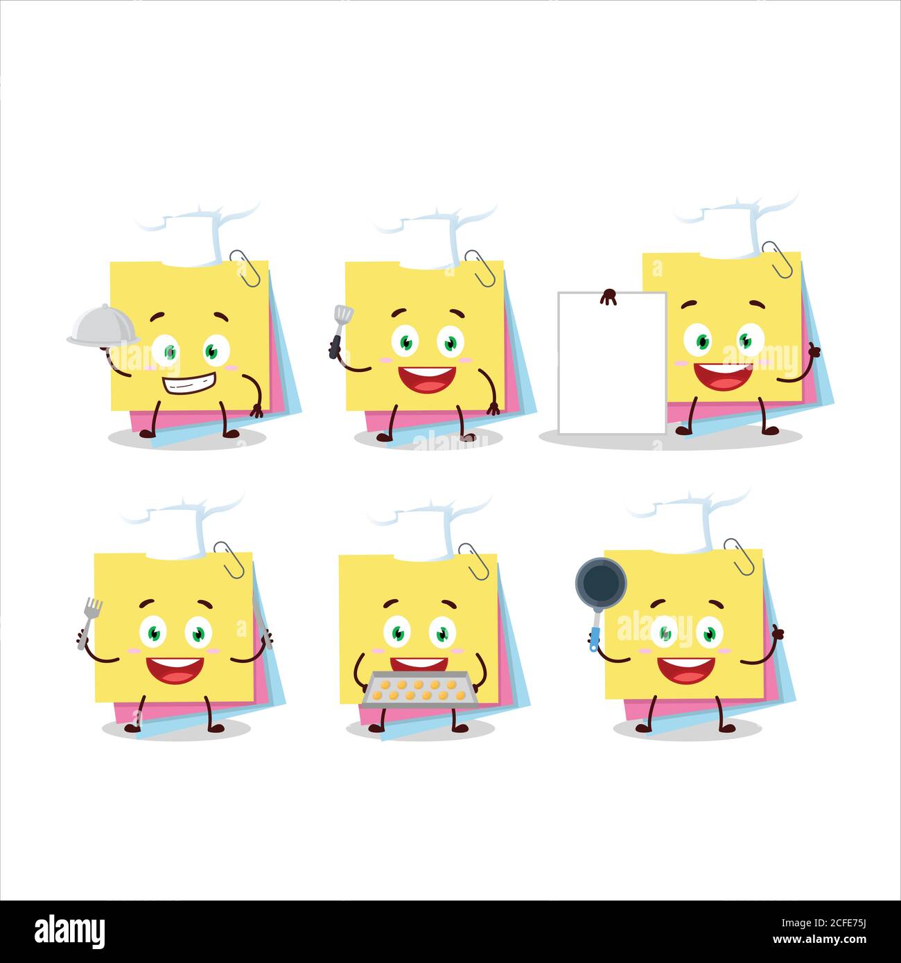 Cartoon character of sticky notes paper with various chef emoticons ...