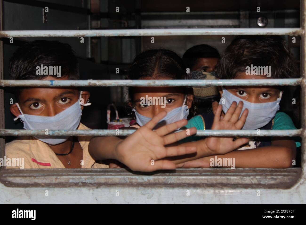 People/children, peaking from the window, police at work Stock Photo ...