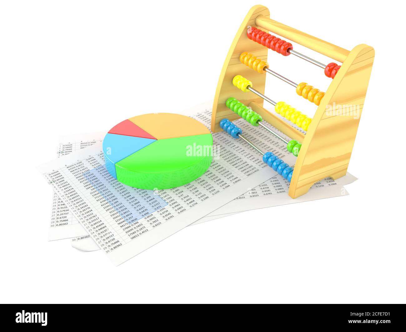 Abacus with pie chart and report isolated on white background Stock ...
