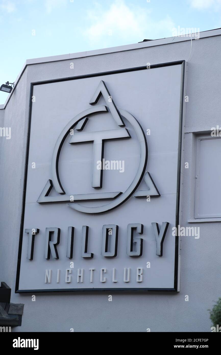Sign at the Trilogy Nightclub in Crown Lane, High Wycombe, UK Stock ...