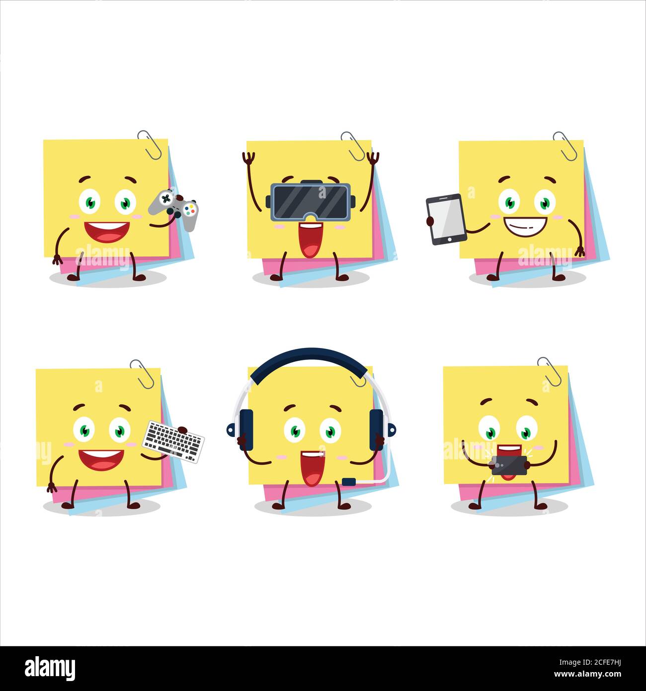 Sticky notes paper cartoon character are playing games with various ...