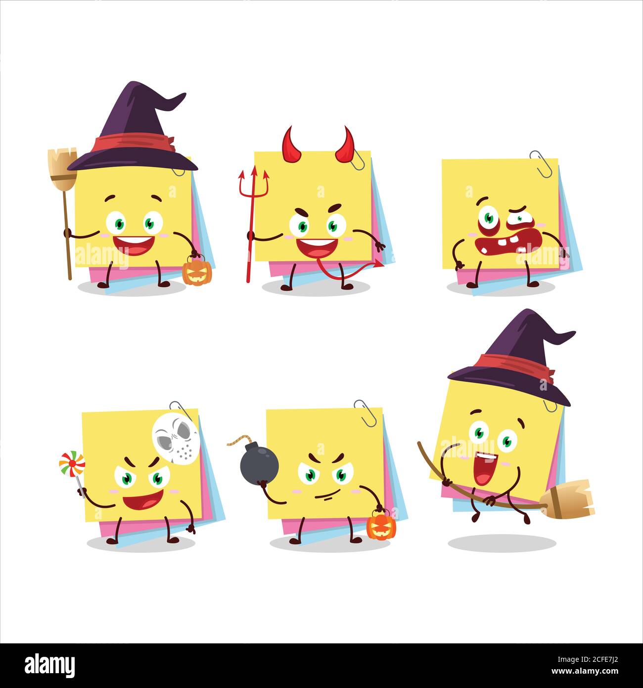 Halloween expression emoticons with cartoon character of sticky notes ...
