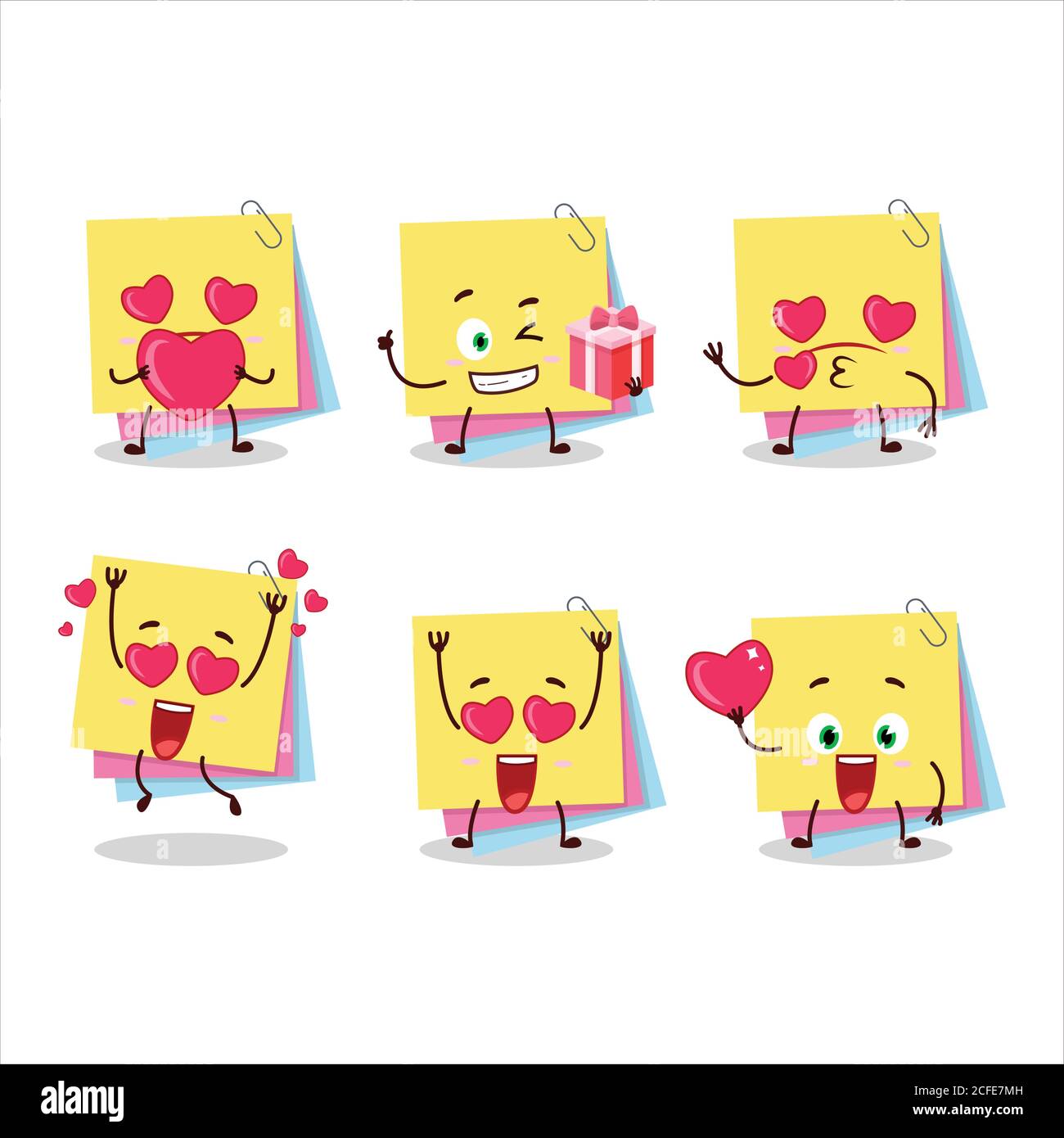 Sticky notes paper cartoon character with love cute emoticon Stock ...