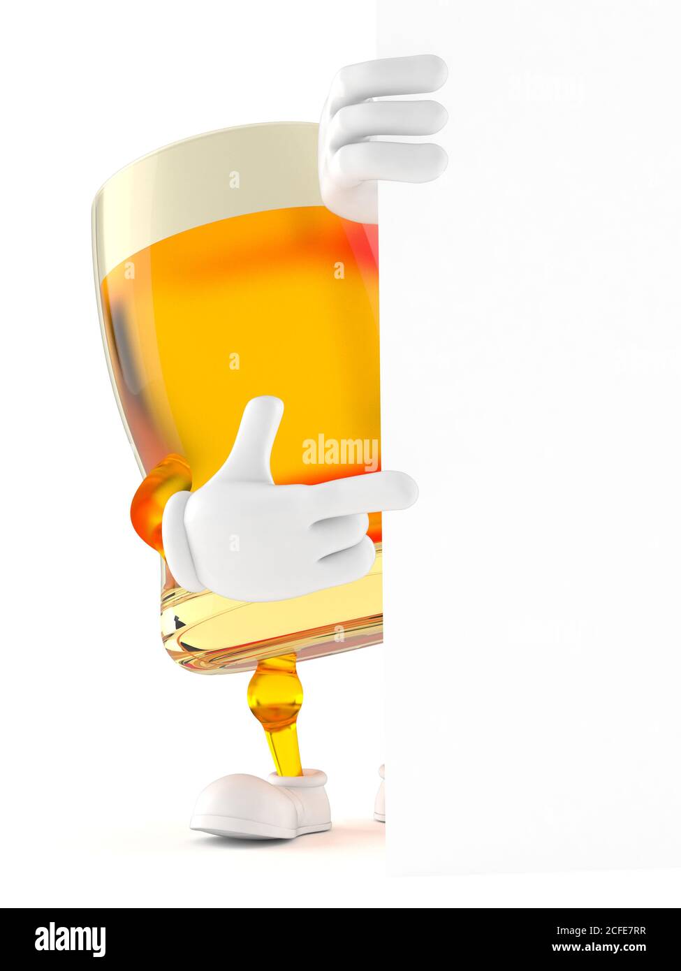 Beer character behind white board isolated on white background Stock ...