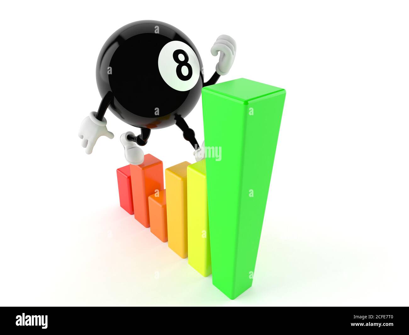 Eight ball character with chart isolated on white background Stock ...