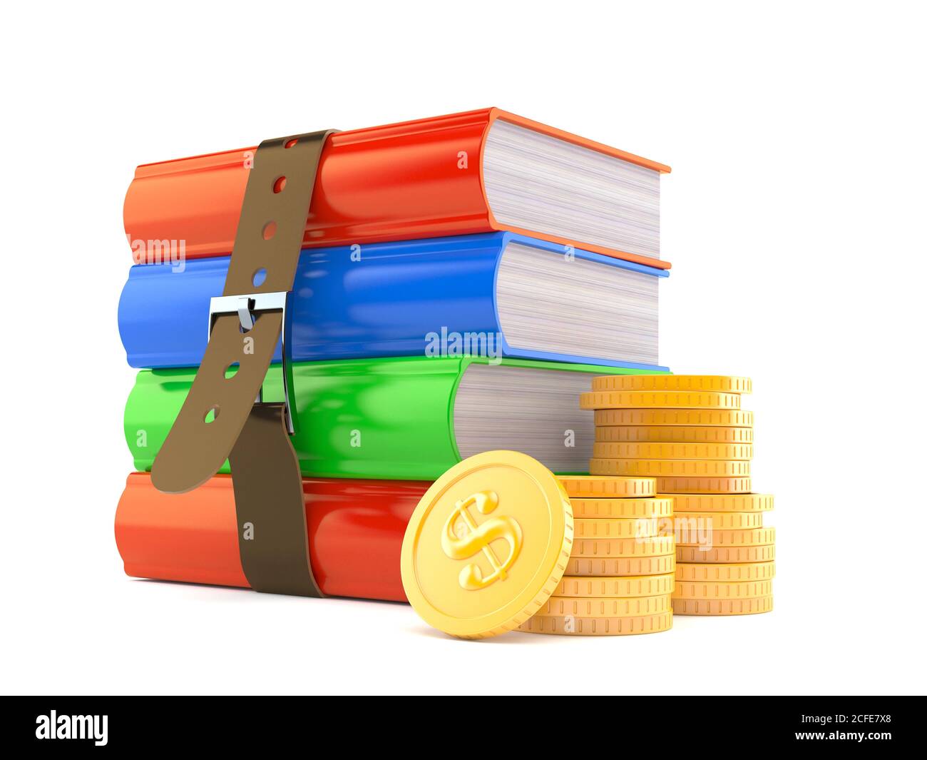Books with stacks of coins isolated on white background Stock Photo - Alamy