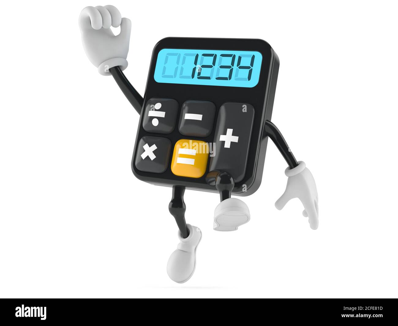 Calculator character jumping in joy isolated on white background Stock ...