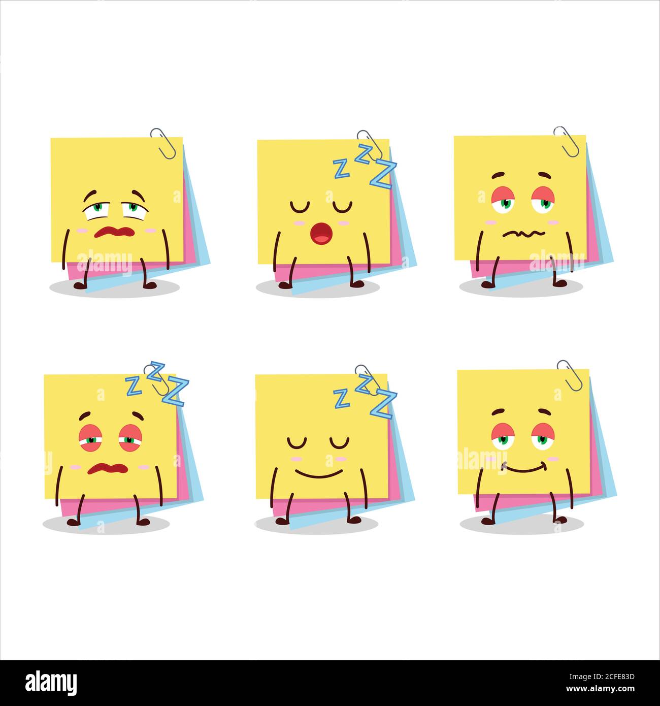 Cartoon character of sticky notes paper with sleepy expression Stock ...