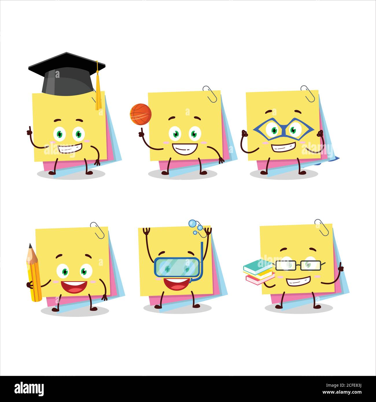 School student of sticky notes paper cartoon character with various ...