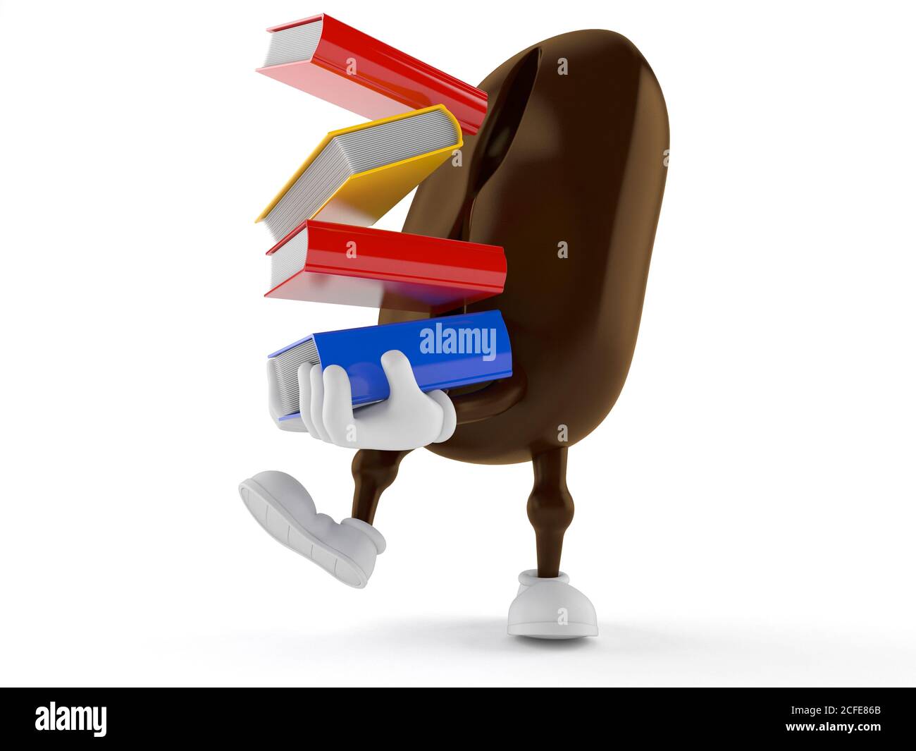 Coffee bean character carrying books isolated on white background Stock ...