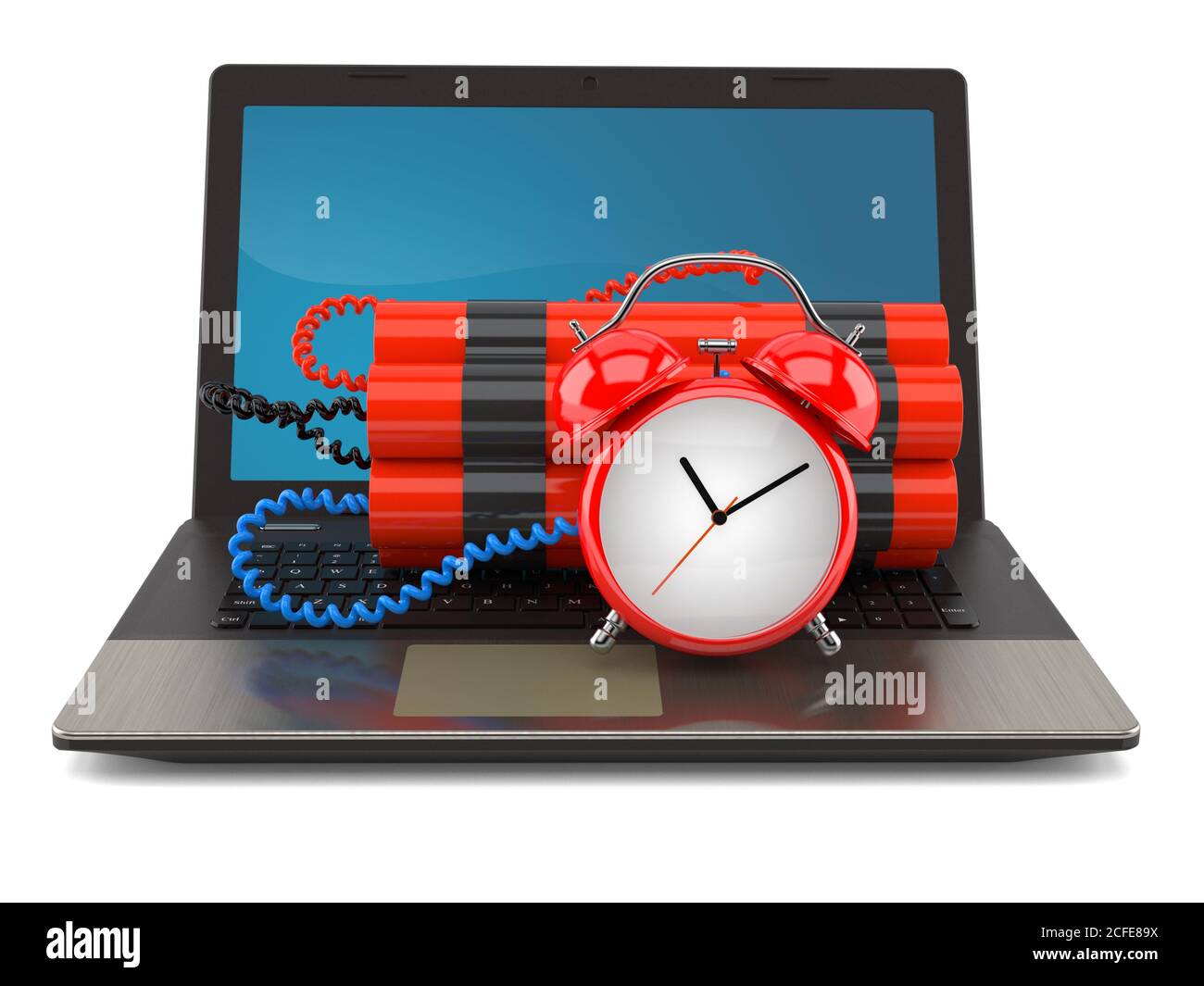 Time bomb on laptop isolated on white background Stock Photo - Alamy