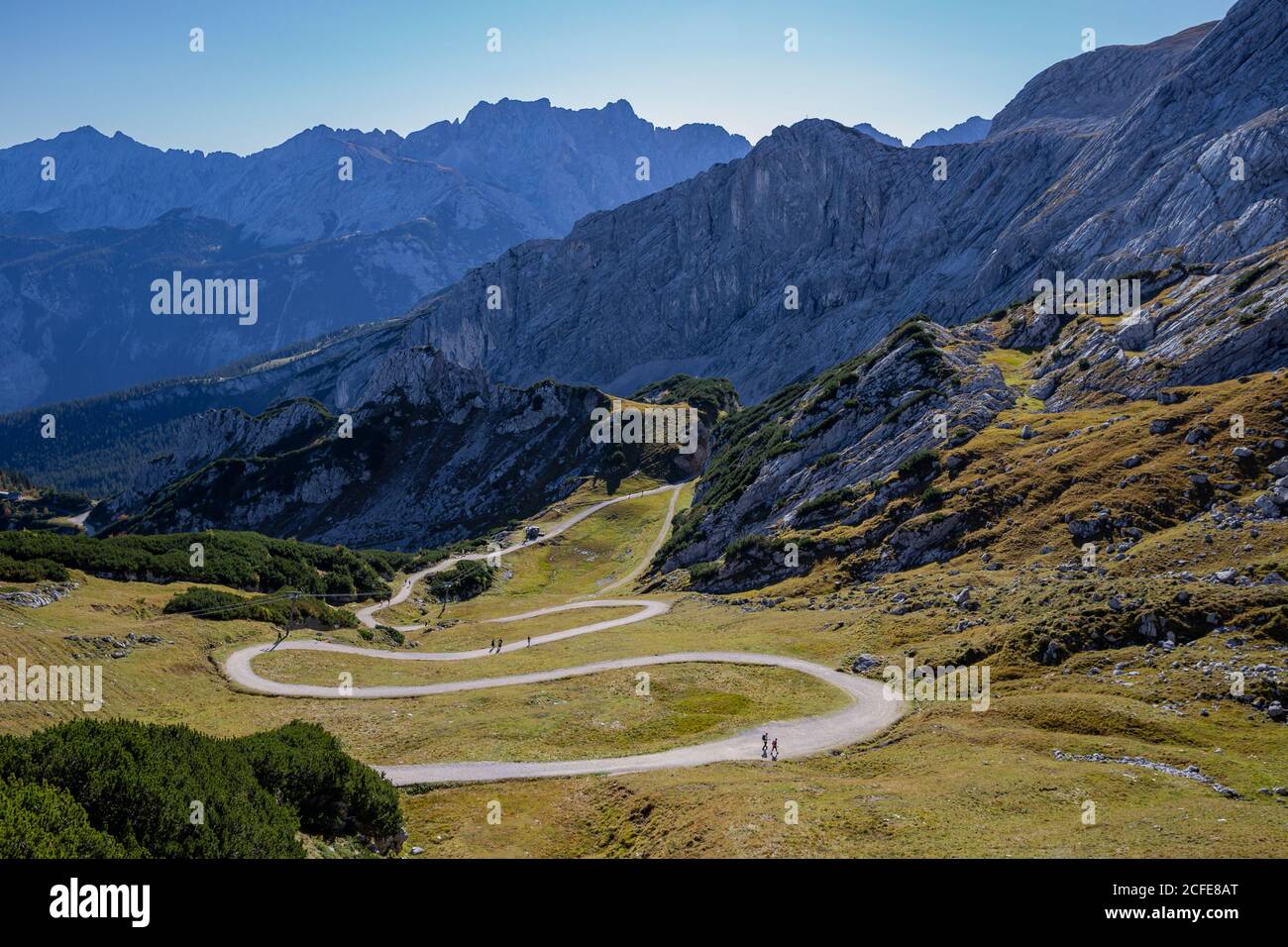 Hiking trail at Osterfelder at the foot of the Alpspitze, in the ...