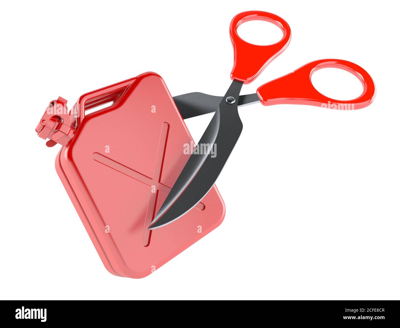 Gasoline canister with scissors isolated on white background Stock ...