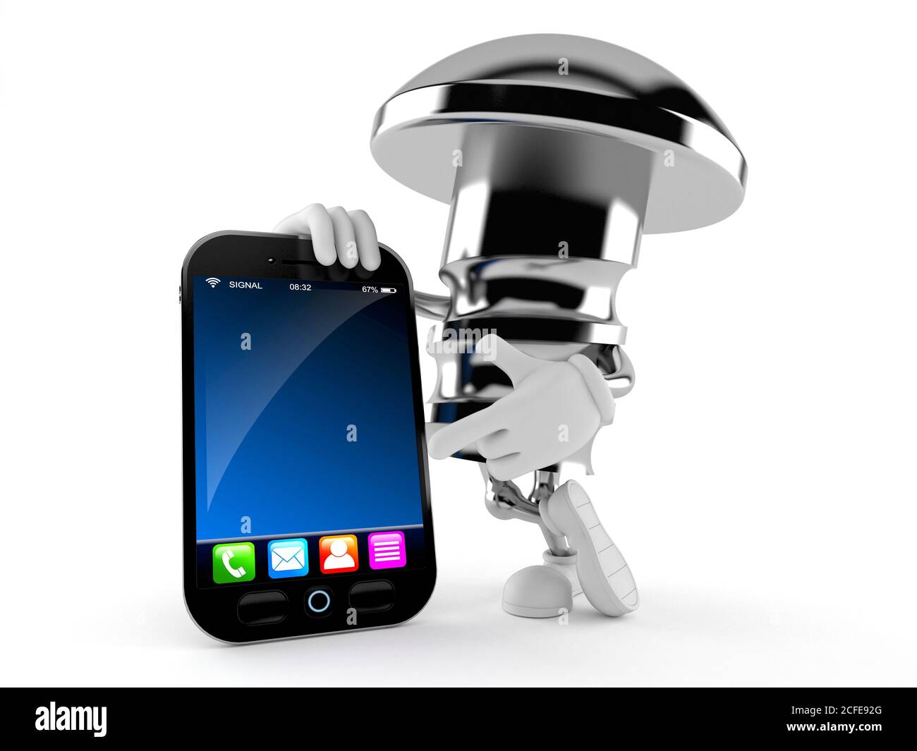 Bolt character with smart phone isolated on white background Stock ...