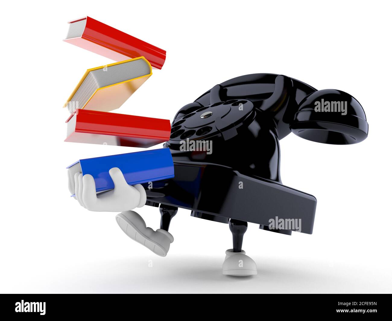 Telephone character carrying books isolated on white background Stock ...