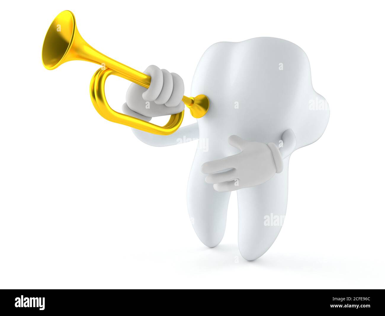 Tooth character playing the trumpet isolated on white background Stock ...
