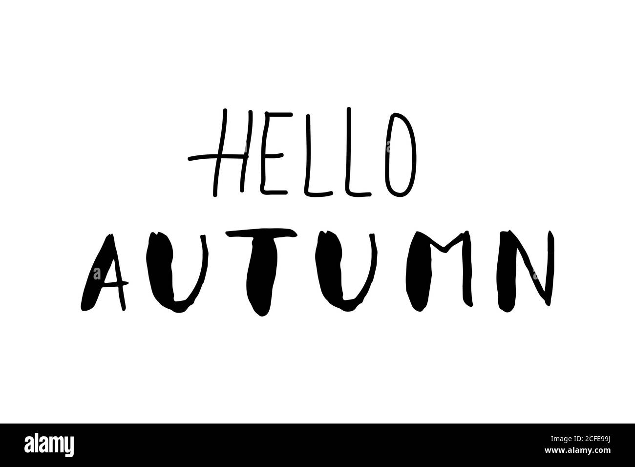 Simple hand drawn lettering Hello autumn. Letters are made with paint ...