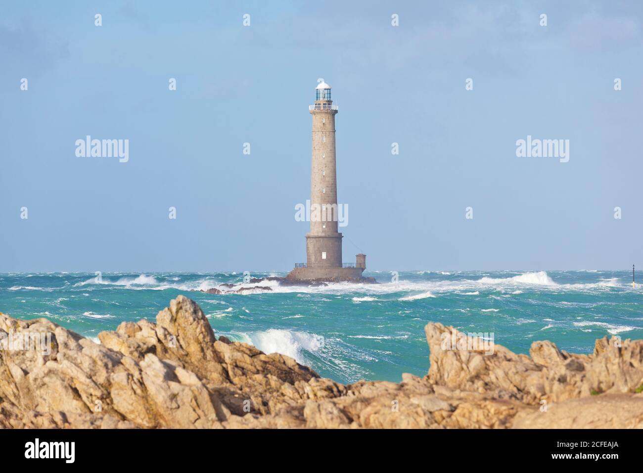 Goury lighthouse during storm, Normandy Stock Photo - Alamy
