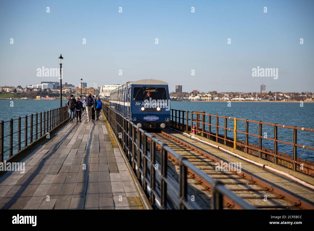 Electric driven train on the longest pleasure pier in the world at ...