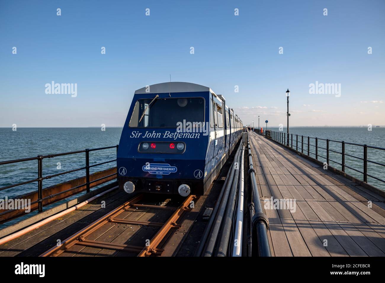 Electric driven train on the longest pleasure pier in the world at ...