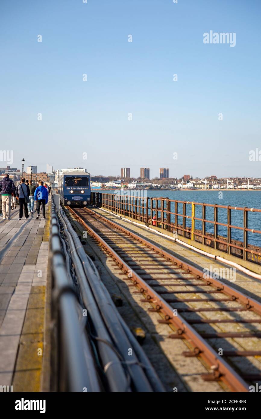 Electric driven train on the longest pleasure pier in the world at ...