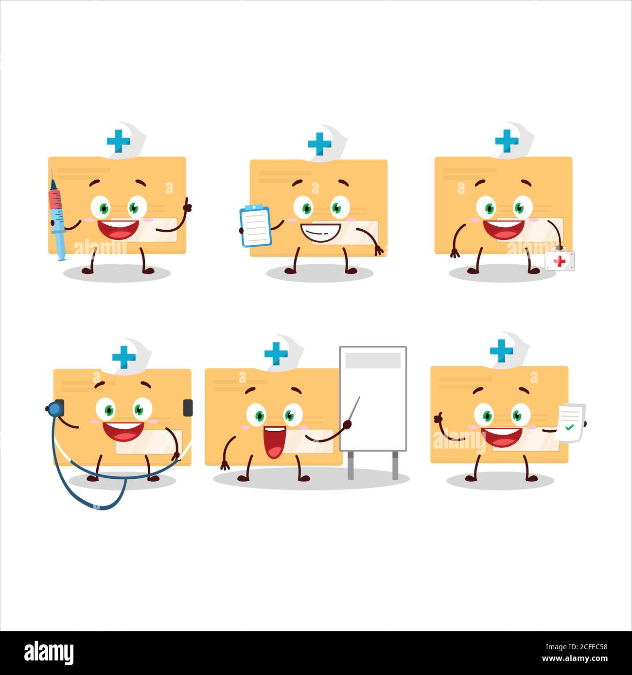 Doctor profession emoticon with brown rectangle envelope cartoon ...