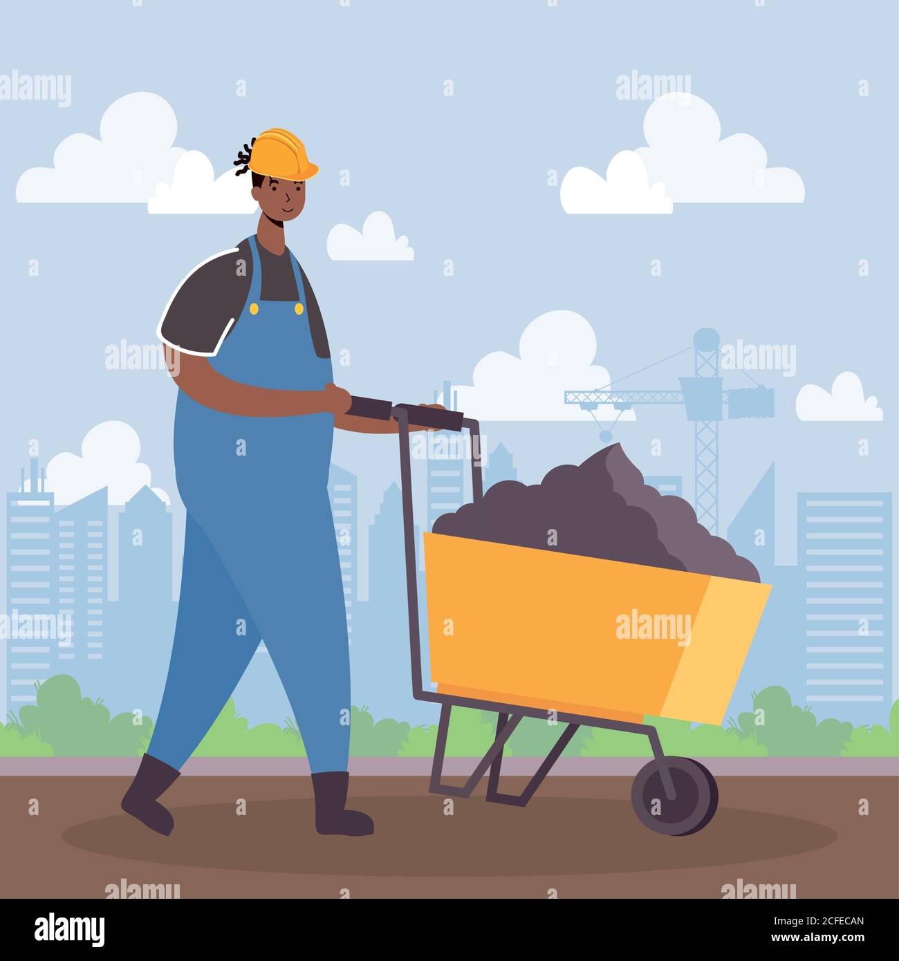 constructor worker with wheelbarrow character vector illustration ...