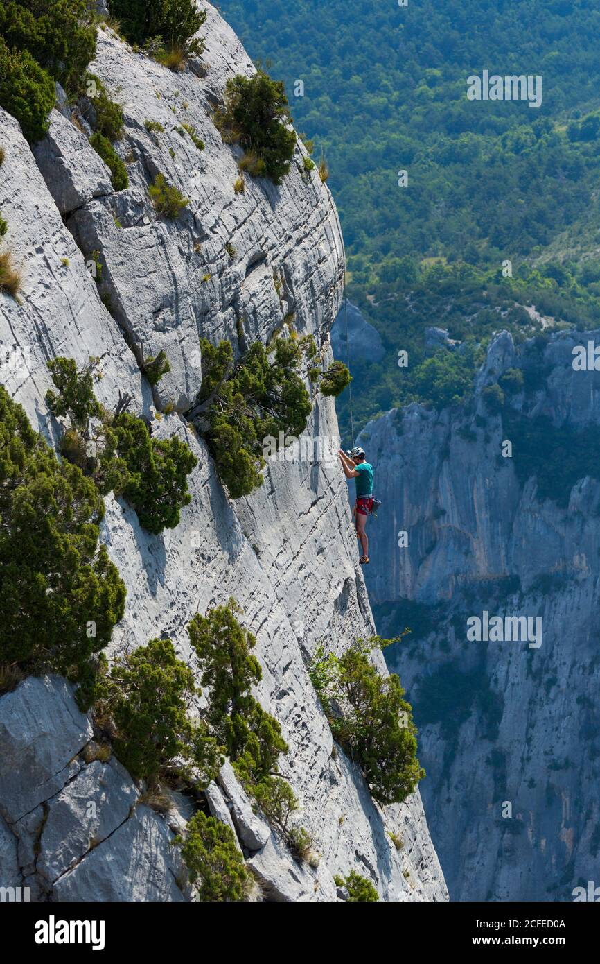 Climbing, Gorges du Verdon Natural Park, Alpes Haute Provence, France ...