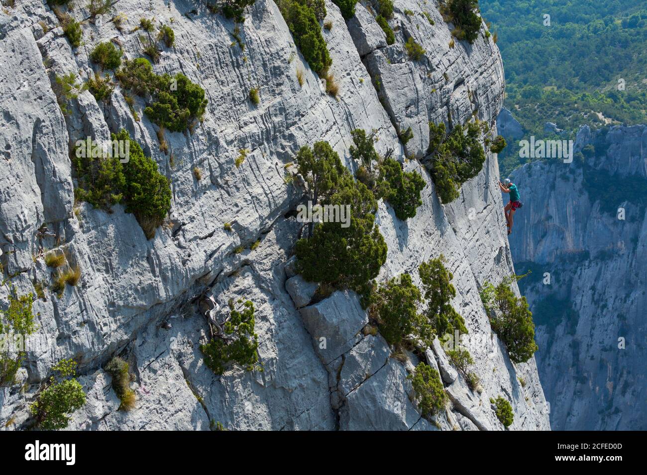 Climbing, Gorges du Verdon Natural Park, Alpes Haute Provence, France ...