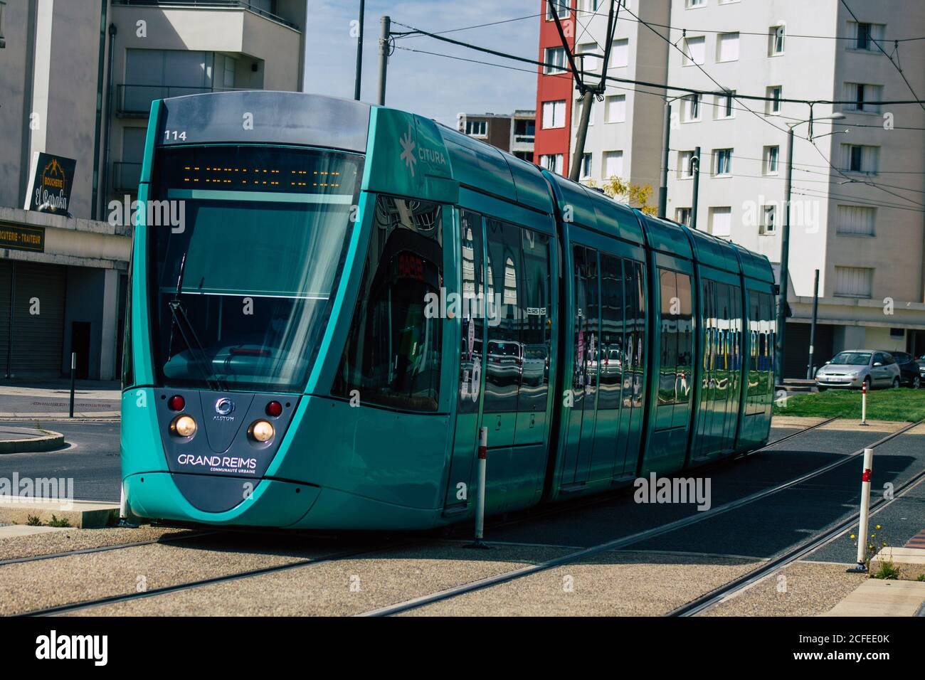 Reims France September 04, 2020 View of a modern electric tram for ...
