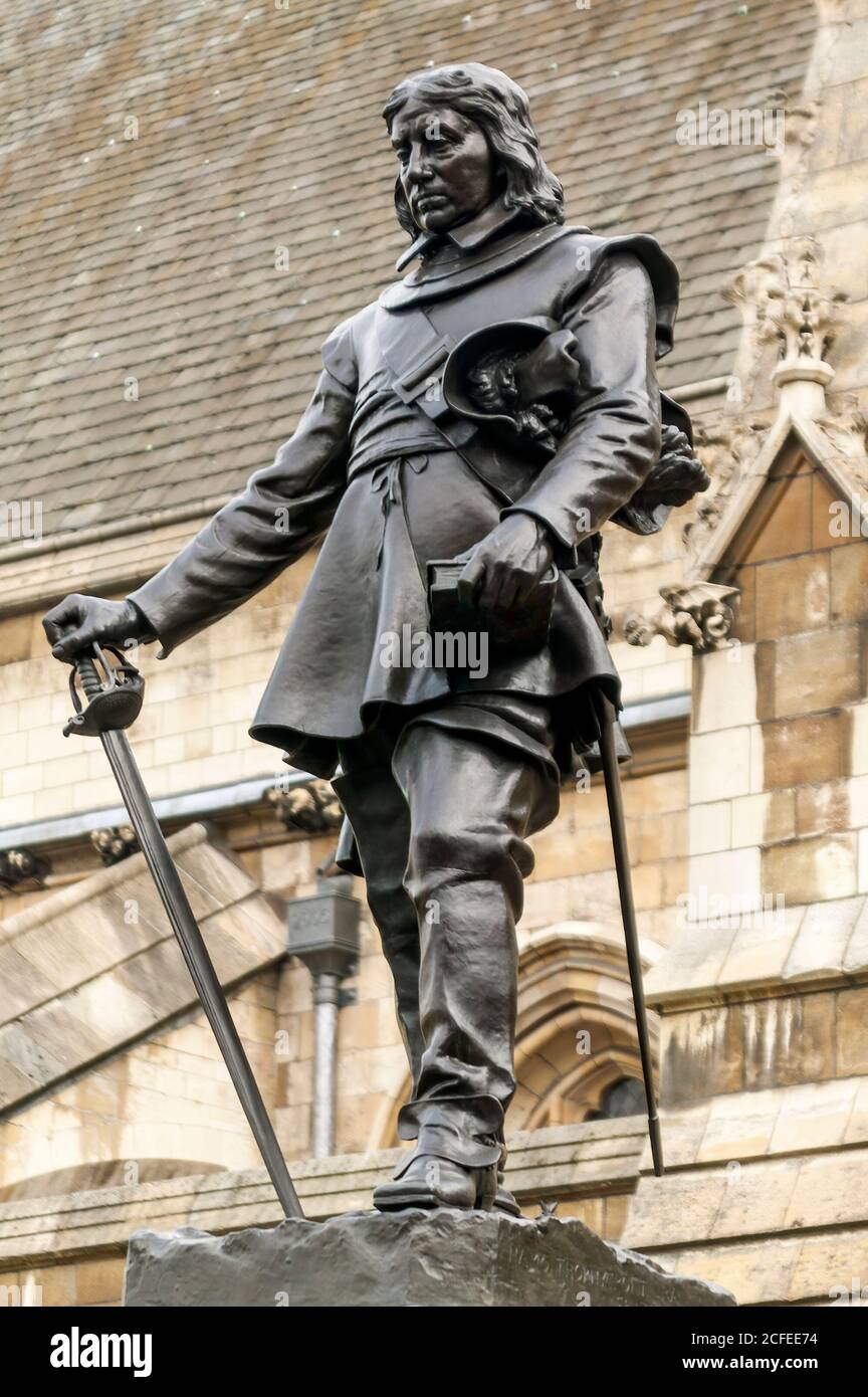 Oliver Cromwell memorial statue the Houses of Parliament London England UK unveiled in 1899 Lord ...