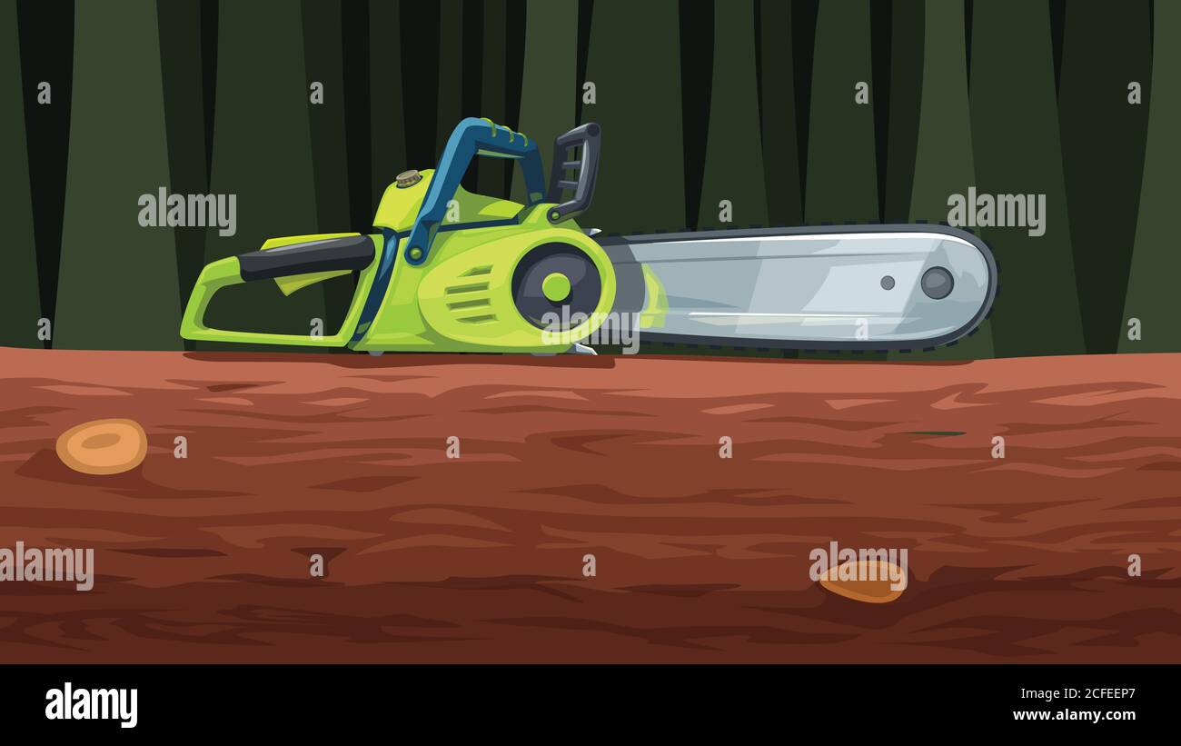 green realistic side view chainsaw on tree Stock Vector Image & Art - Alamy