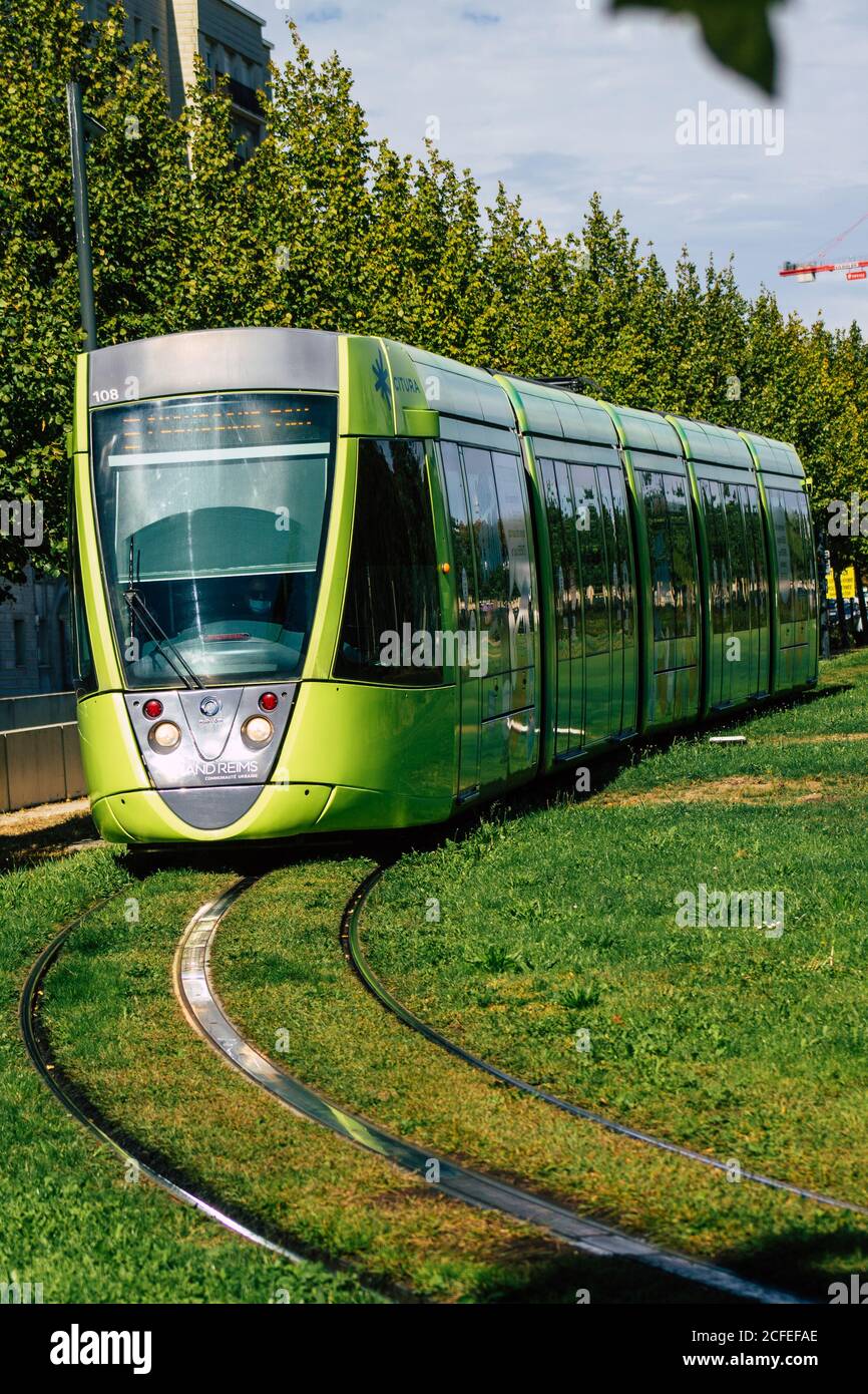 Reims France September 04, 2020 View of a modern electric tram for ...
