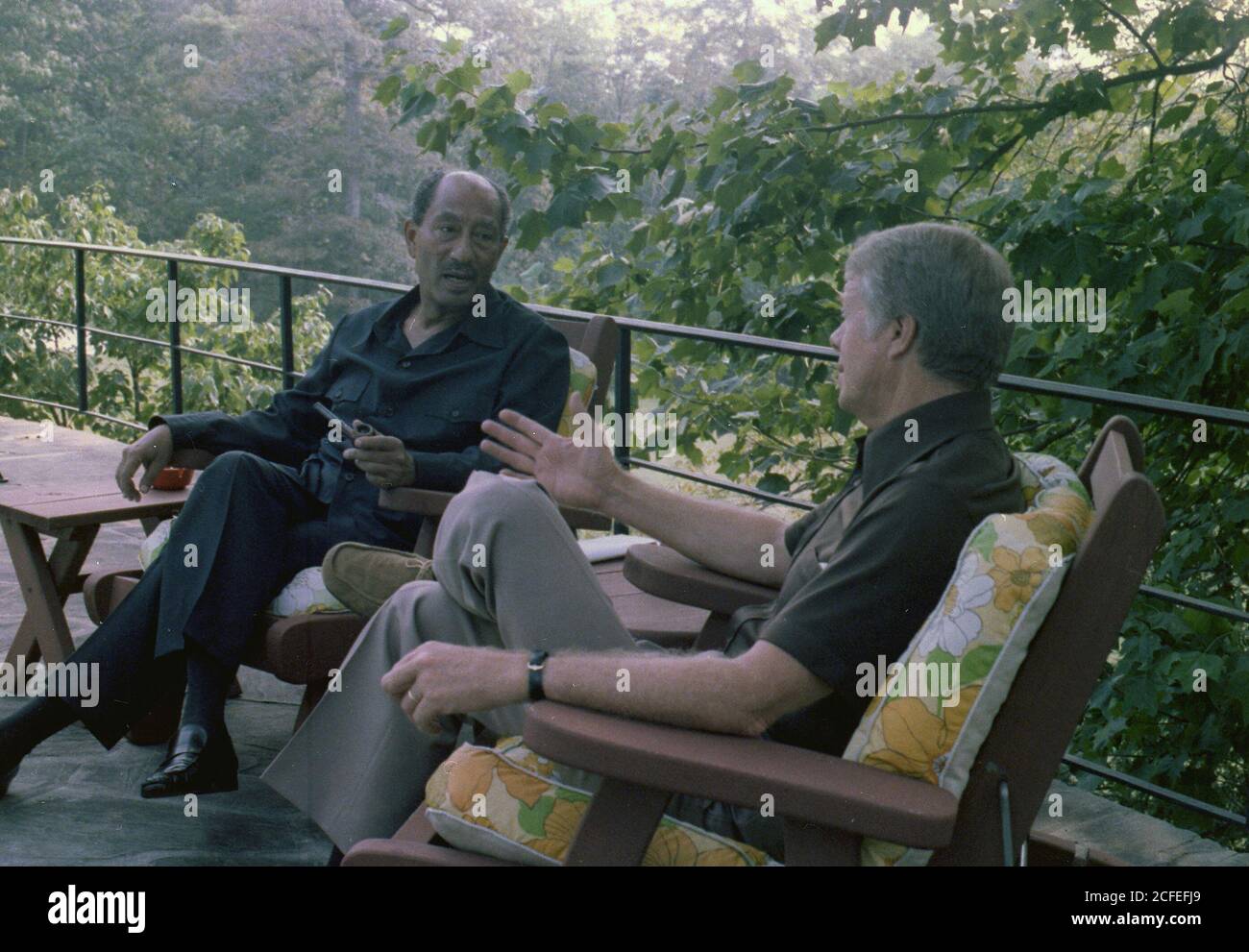 Anwar Sadat and Jimmy Carter at Camp David ca. 12 September 1978 Stock ...