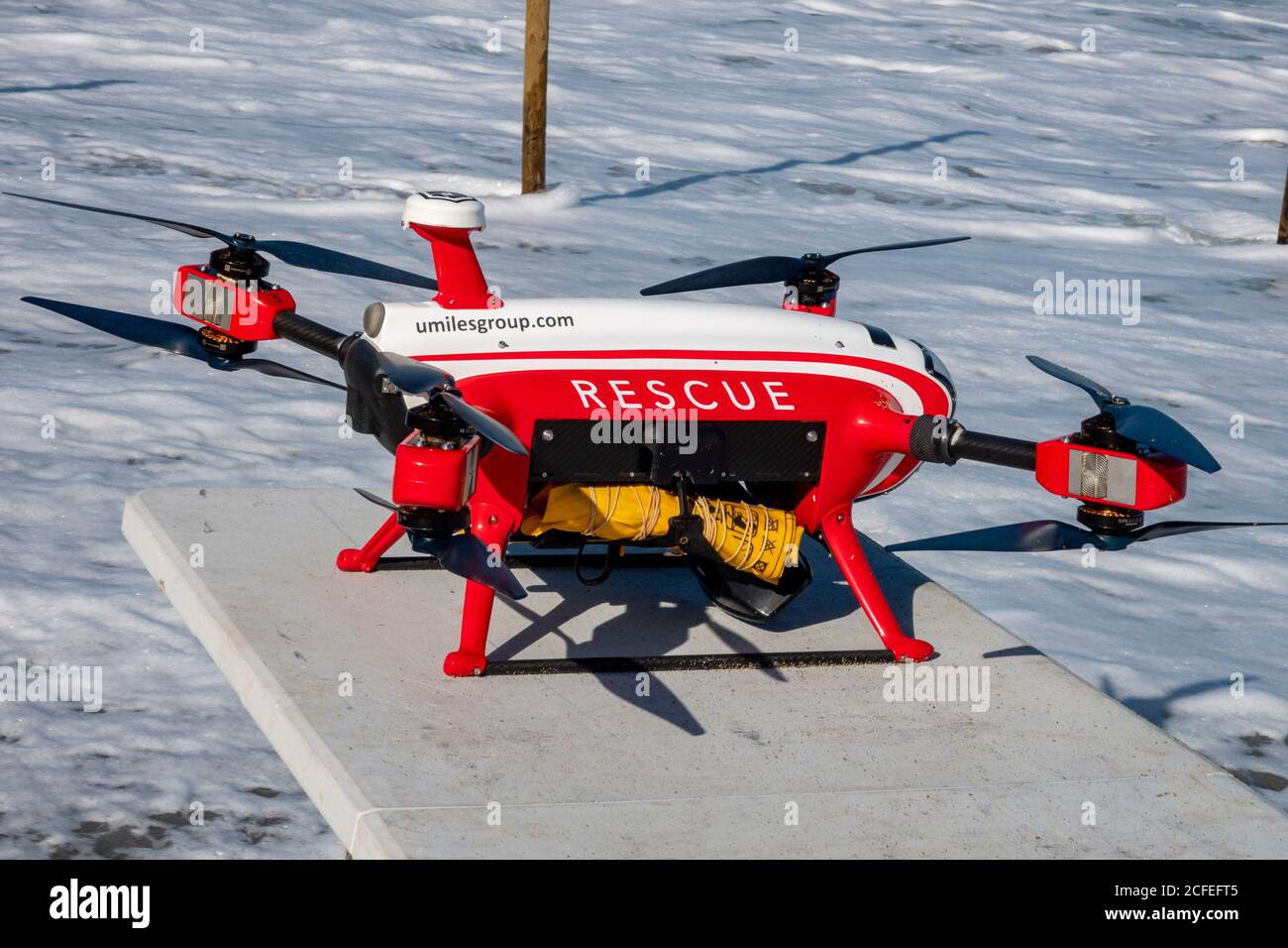 pic shows Rescue drone on the beach at Fuengirola Spain to assist lifeguards in the rescue of swimmers It drops a life vest to help them survive Stock Photo Alamy