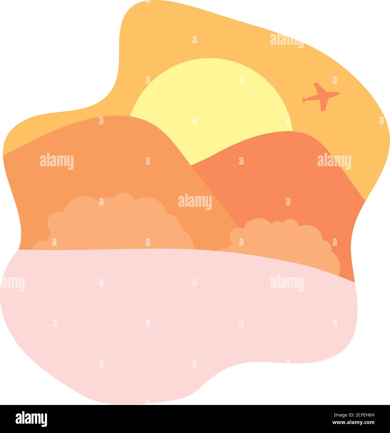 beautiful landscape with airplane flying sunset scene vector ...