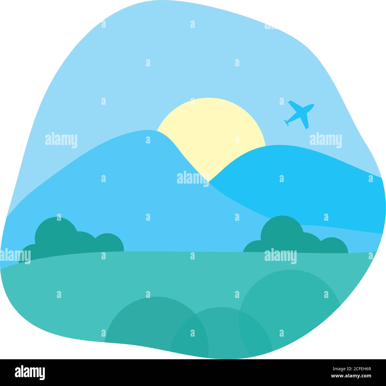 beautiful landscape with airplane flying scene vector illustration ...