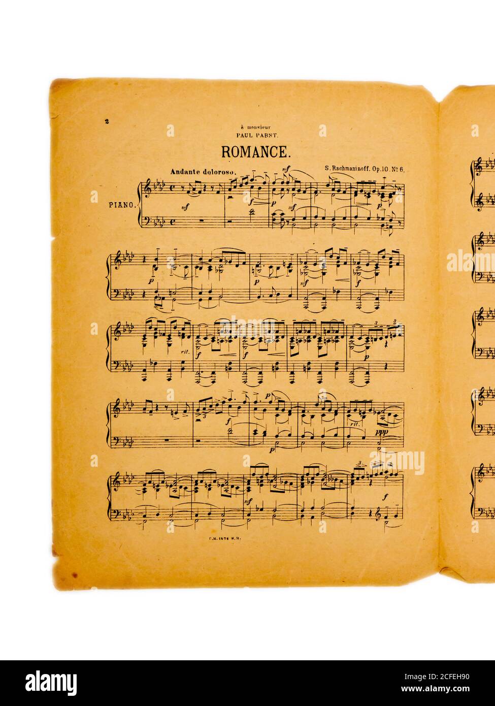 Sheet music "Romance" by composer Sergei Vasilyevich Rachmaninoff Stock ...
