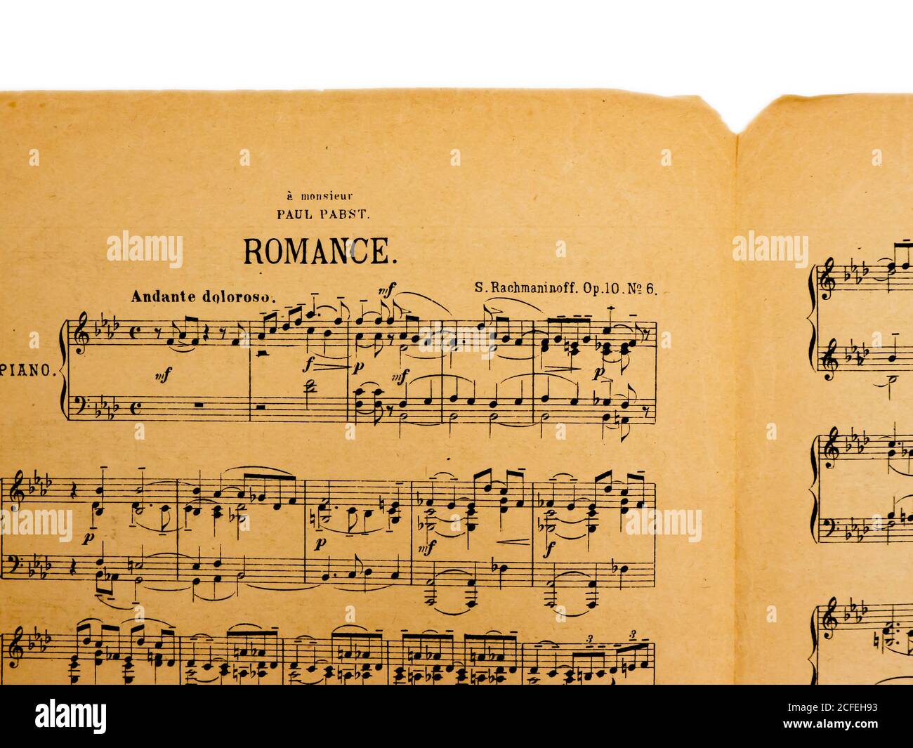 Sheet music "Romance" by composer Sergei Vasilyevich Rachmaninoff Stock ...
