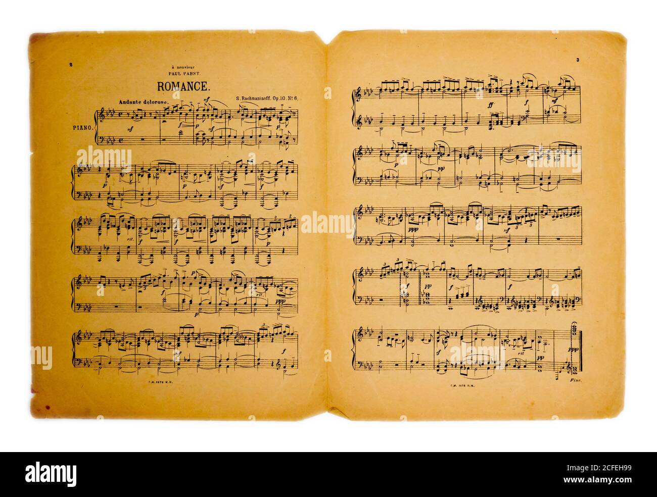 Sheet music "Romance" by composer Sergei Vasilyevich Rachmaninoff Stock ...