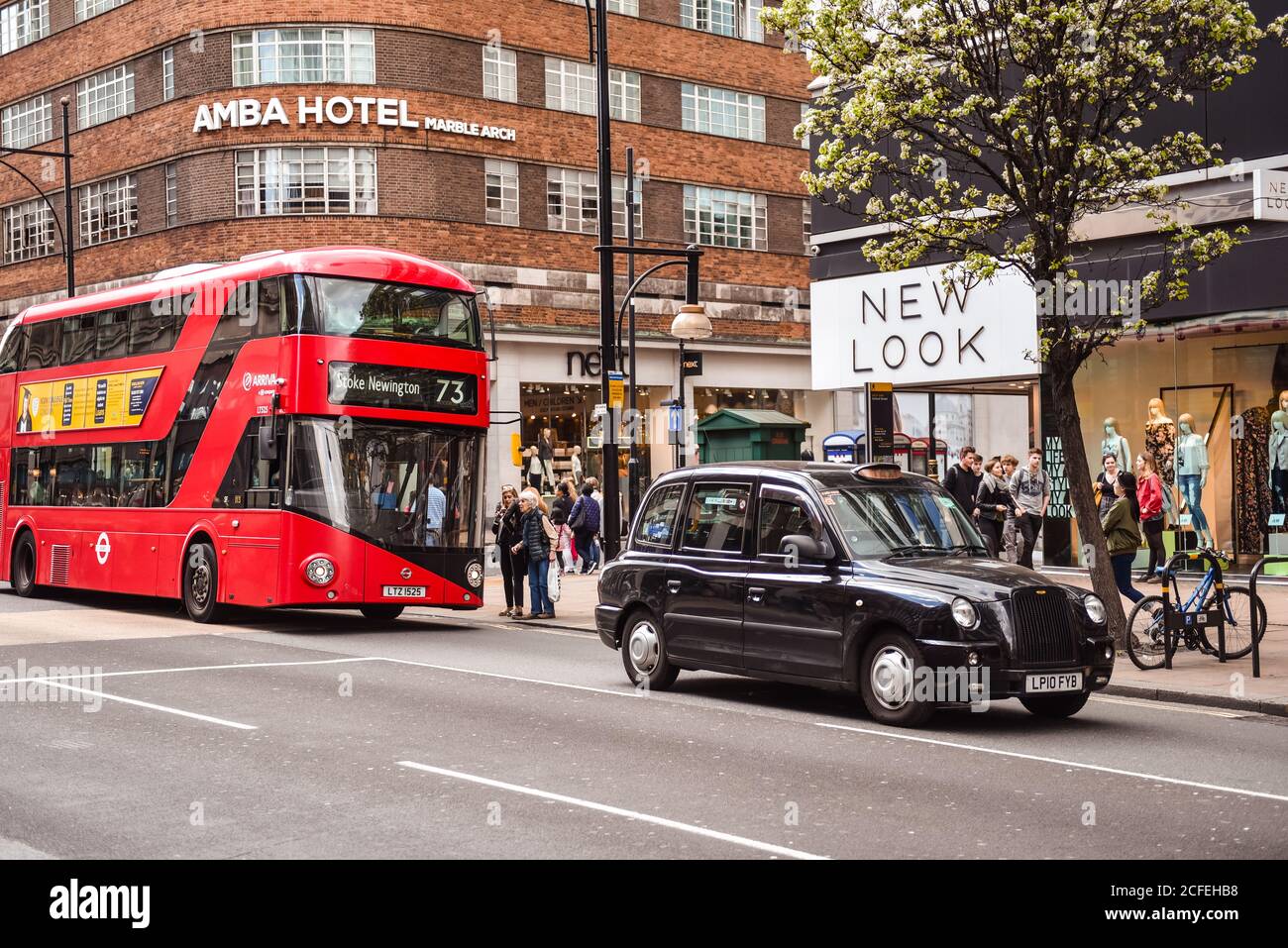 LONDON, UK - APRIL 07, 2017: Modern red double decker bus in London.An ...