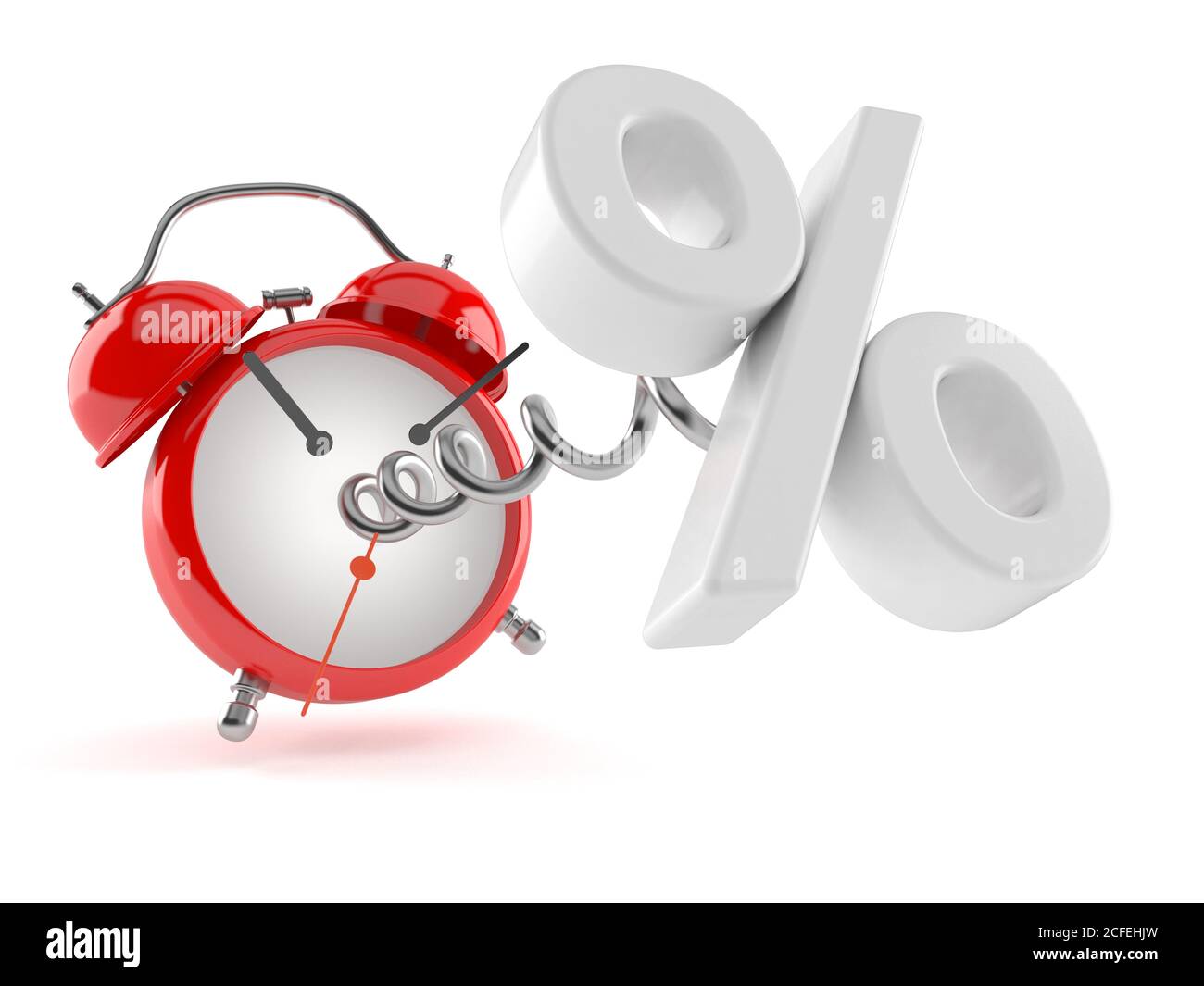 Alarm clock with percent symbol isolated on white background Stock ...