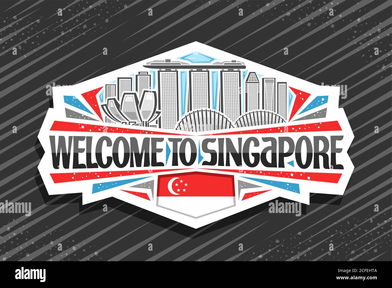 Vector logo for Singapore, white decorative label with illustration of ...
