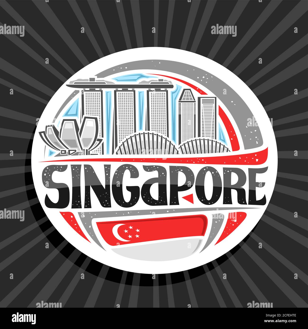 Vector logo for Singapore, white decorative round stamp with outline ...