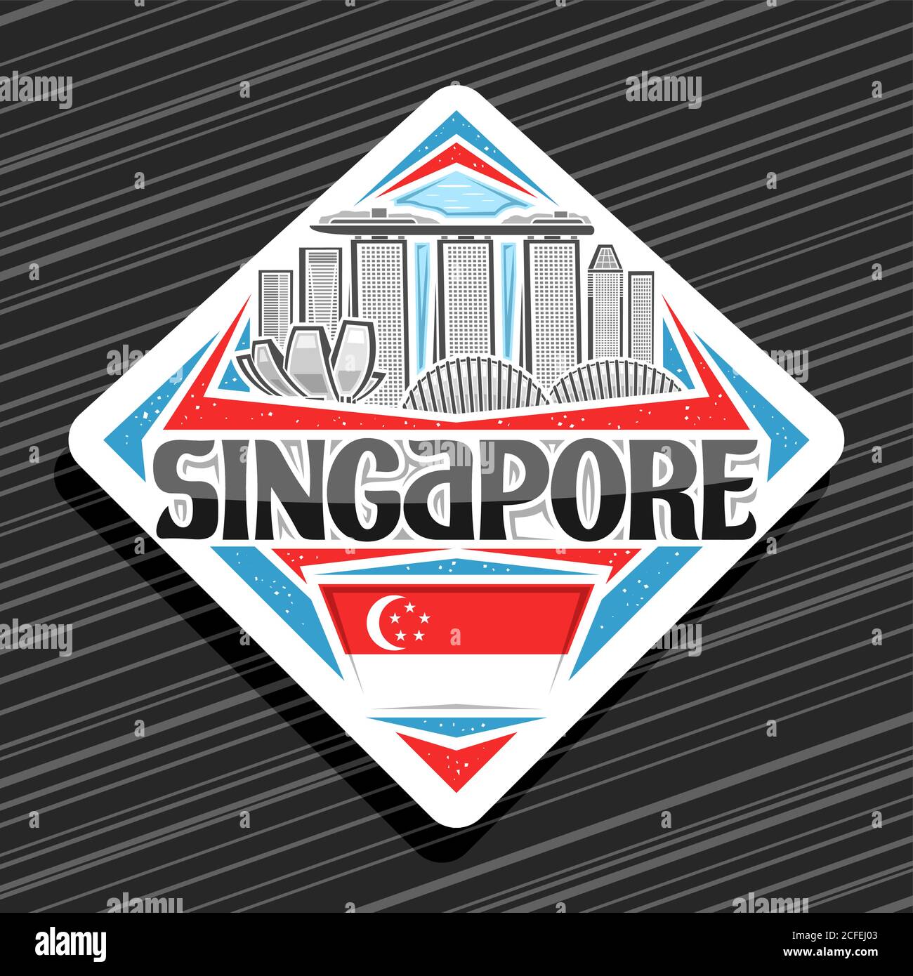 Vector logo for Singapore, white road sign with outline illustration of ...