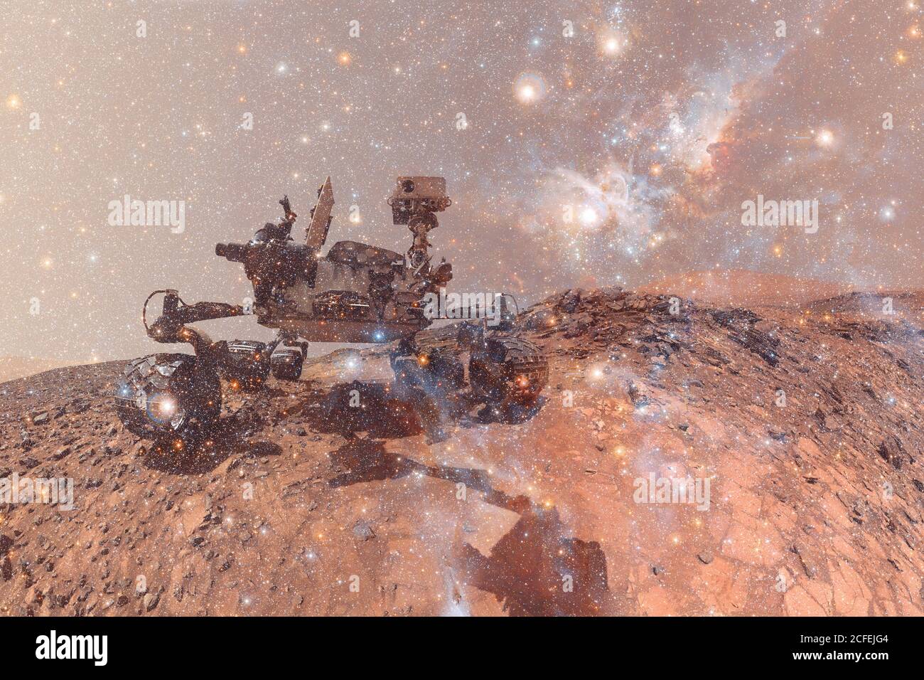 Curiosity rover exploring the surface of Mars. Science fiction ...