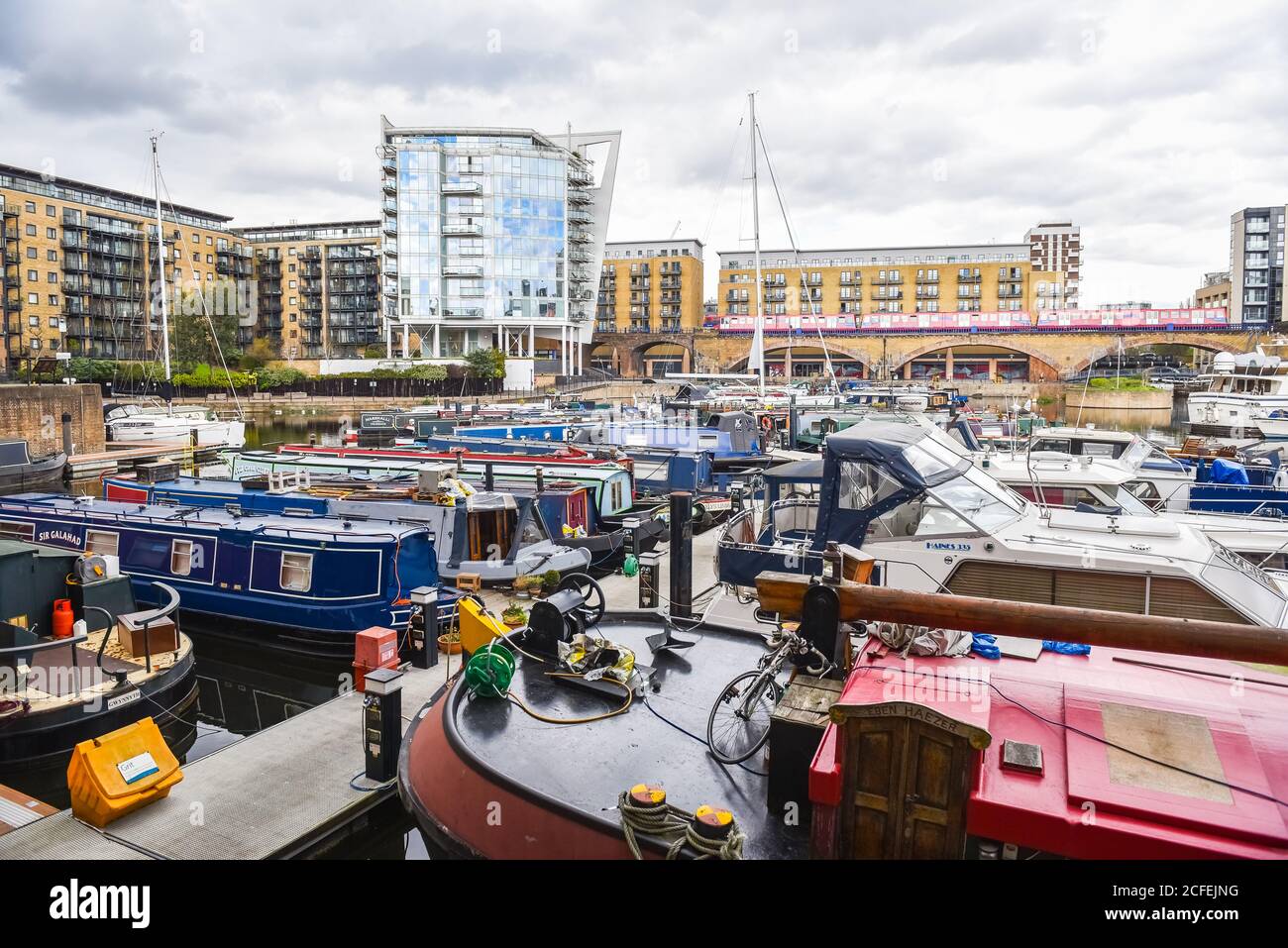 LONDON, ENGLAND - APRIL 07, 2017: Yachts and sail boats in St Katharine ...