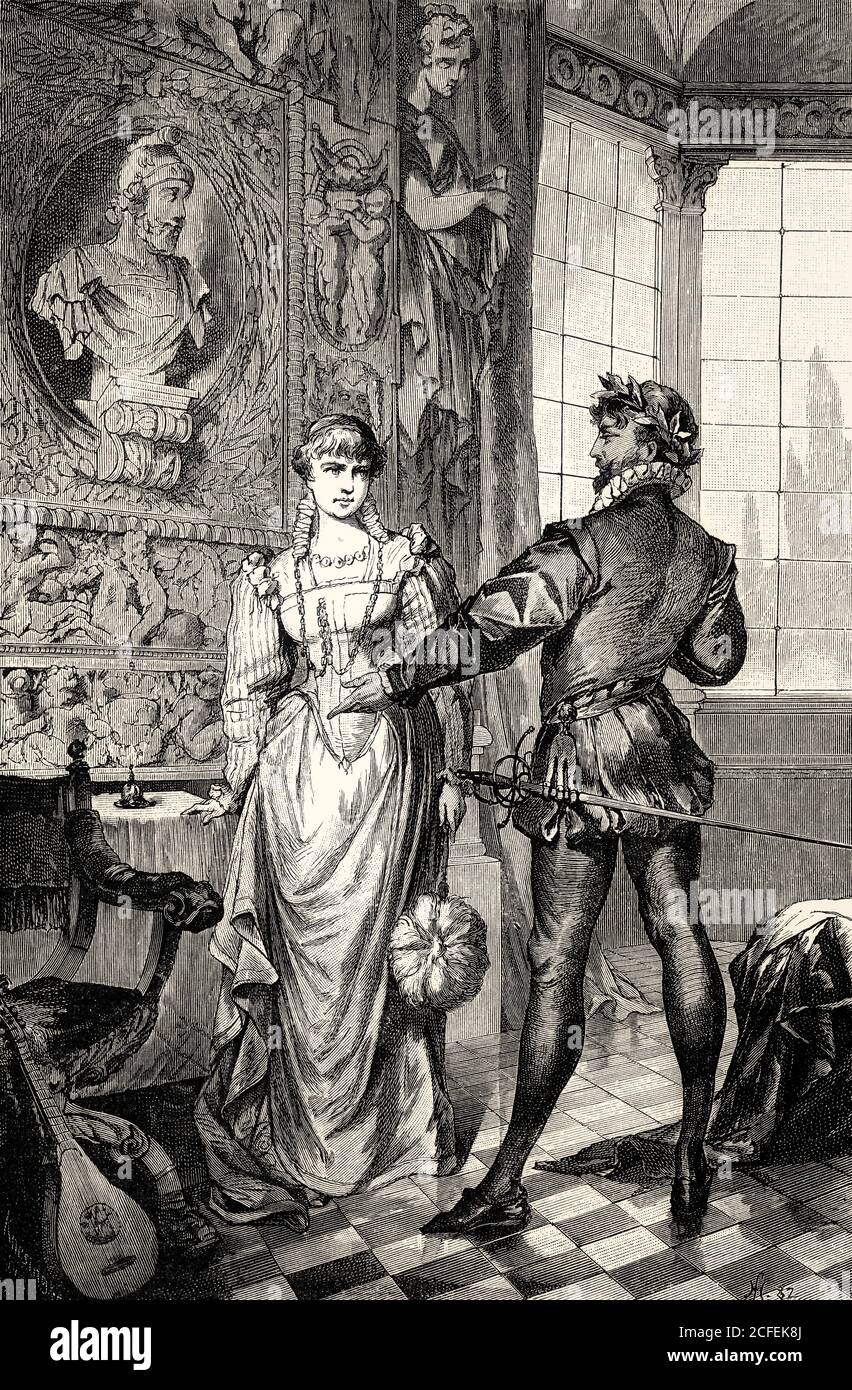 ACT II, SCENE I., the princess and Tasso, scene from Torquato Tasso, a ...