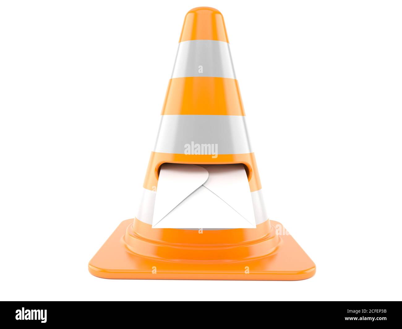 Traffic cone with envelope isolated on white background Stock Photo - Alamy